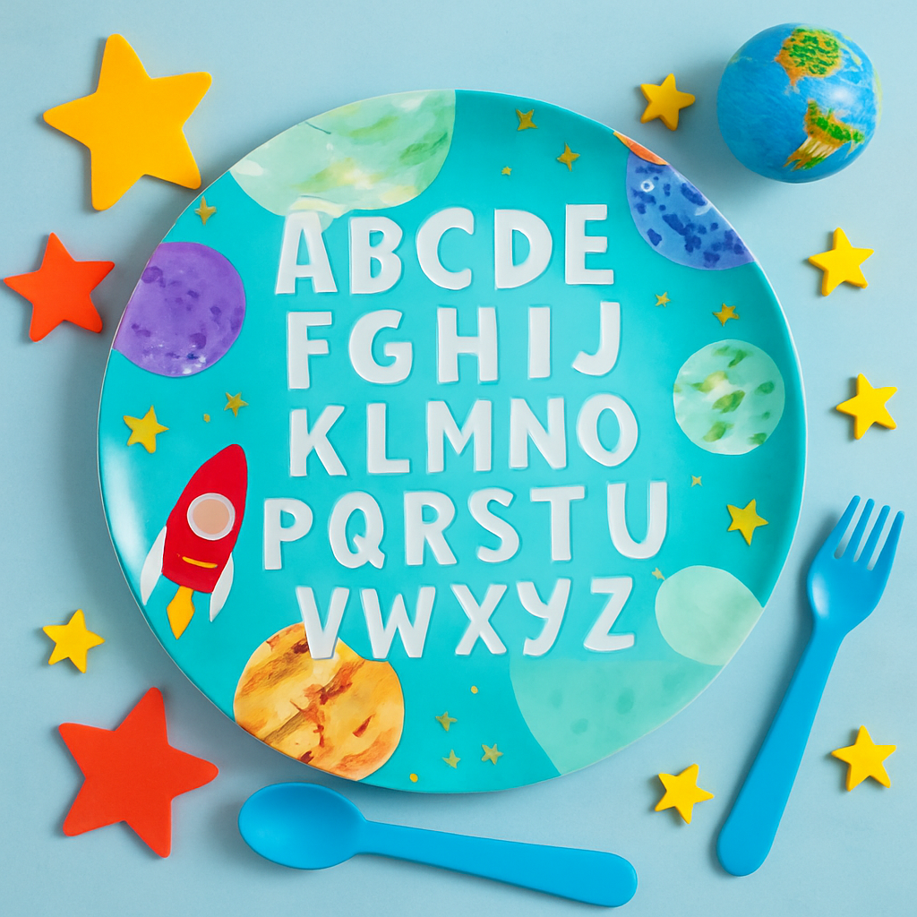 4 Pcs. Kids Tableware Set (Space Letters) – Five Star Melamine